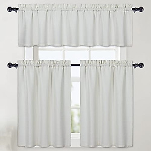 GlowSol Cream Valance for Kitchen Waffle Fabric Curtain Water Resistant Valance for Bathroom Short Cafe Valance, Cream, 60W×15L