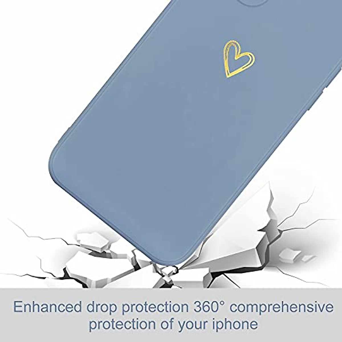 Wirvyuer for iPhone SE Case 2022/2020,iPhone 8 iPhone 7 Case for Girls Women Silky Soft Protective Shockproof Silicone Phone Case with Cute Gold Heart Pattern Design Blue Cover