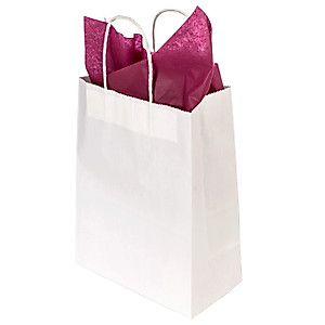 [50 Bags] 8 X 4.5 X 10.5 Kraft Paper Gift Bags Bulk with Handles. Ideal for Shopping, Packaging, Retail, Party, Craft, Gifts, Wedding, Recycled, Business, Goody and (White)