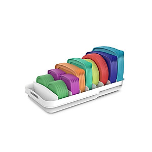 EVERIE Extendable Food Container Lid Organizer Compatible with 12'' Deep Cabinets, 13.4" - 20.5" Adjustable Length, GS01-SS