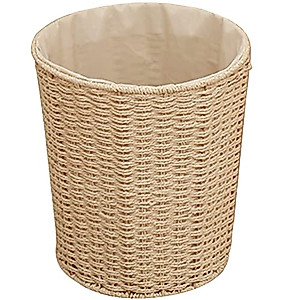 Zerodeko Woven Baskets Rattan Trash Can Wicker Waste Basket Woven Wastebasket Rustic Farmhouse Laundry Storage Basket Bin for Living Room Bedroom Bohemian Decor Beige Wicker Hamper