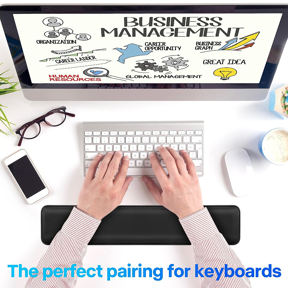 Keyboard Wrist Rest + Mouse Pad + Mouse Wrist Rest Support Set, Memory Foam, Easy Typing Pain Relief, 3Pcs Keyboard Mouse Pad Set for Computer, Laptop, Home & Office (SKK-330)