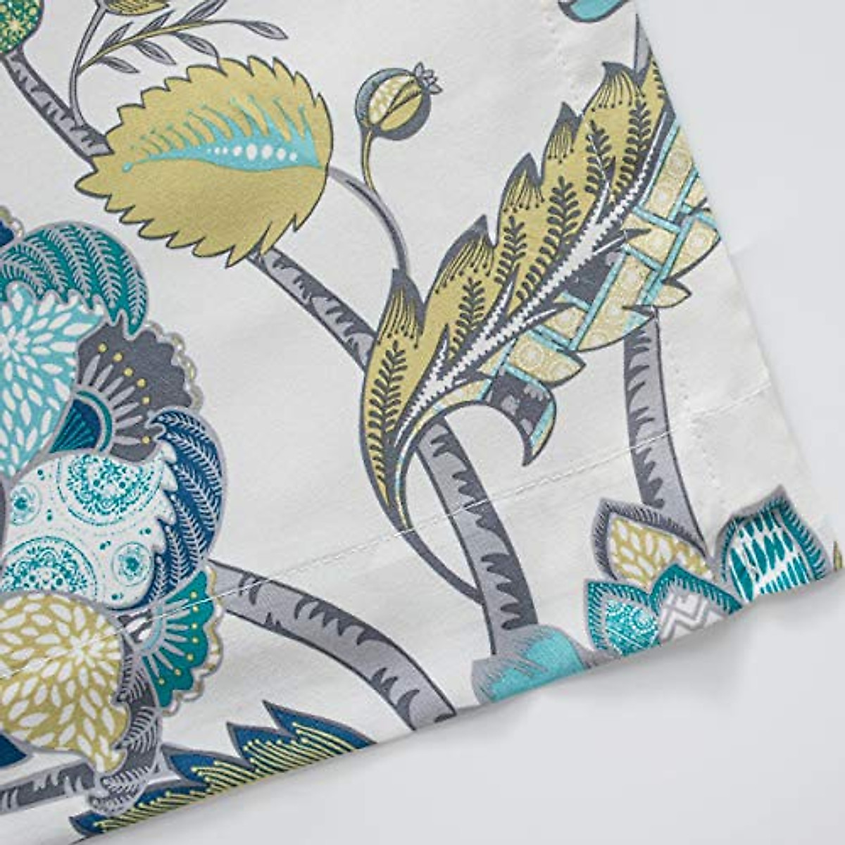 DriftAway Layla Classic America Style Floral Leaves Room Darkening Window Curtain Valance Rod Pocket 52 Inch by 18 Inch Plus 2 Inch Header Ivory Teal Gray 2 Pack