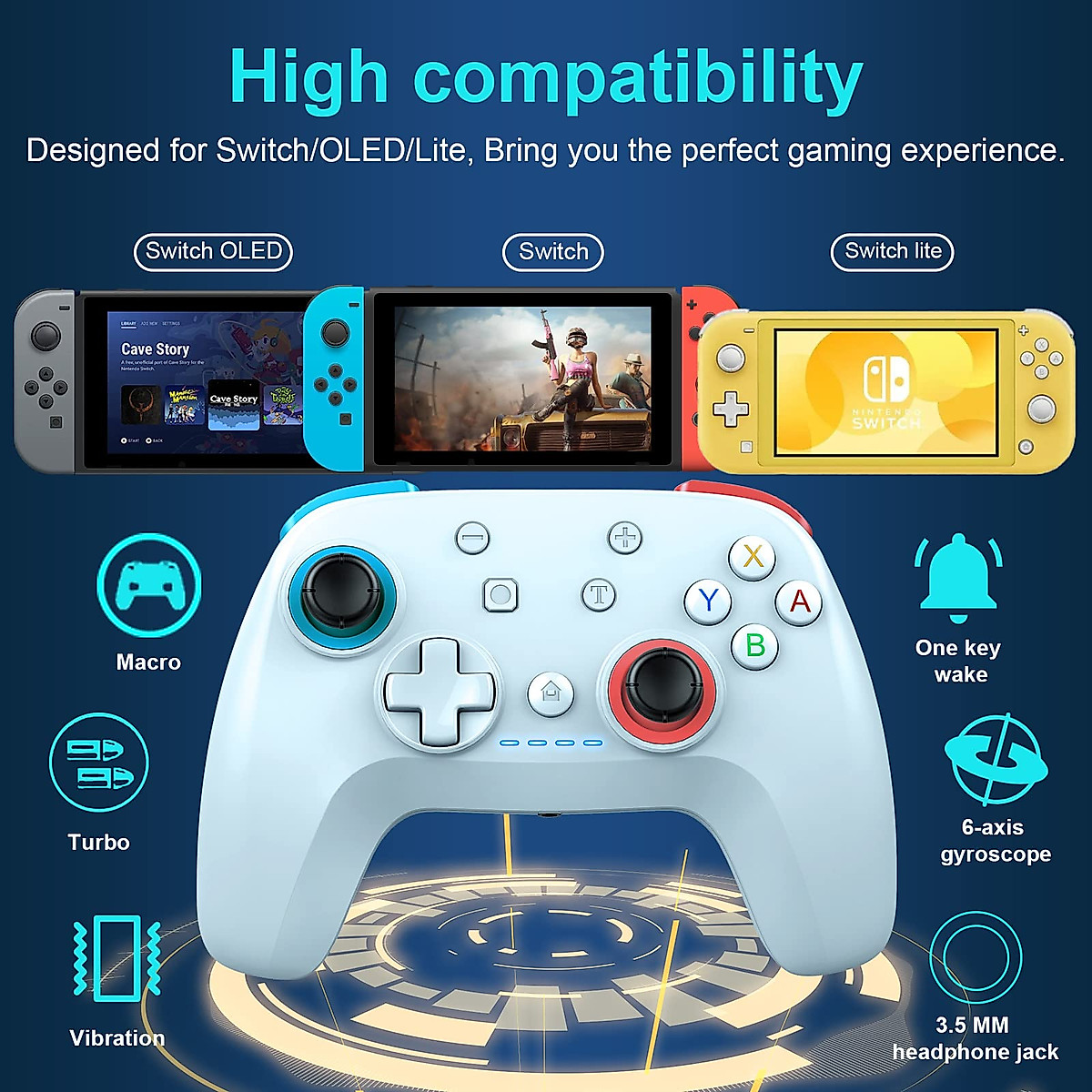 FLIEEP Switch Controller - Wireless Switch Controller for Nintendo Switch/Switch OLED/Switch Lite with Macro Button, 3 Levels Turbo Function, 4 Levels Adjustable Vibration, Six-Axis Motion Control