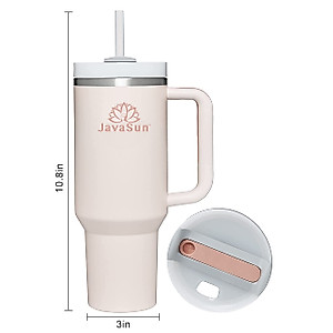 JavaSun 40 oz Tumbler with Handle and Straw Lid, Quencher H2.0 Flow, Stainless Steel Insulated Tumbler Water Bottles, Travel Mug for Hot and Cold for Water, Iced Tea or Coffee (Rose Quartz)