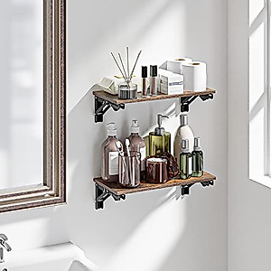 SANRETAHO Floating Shelves for Wall Decor, Set of 2, Wood Wall Mounted Storage Shelves, Farmhouse Floating Shelf for Bathroom Decor, Bedroom, Living Room, Kitchen, Rustic Brown
