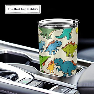 HXshaoye Beige cartoon dinosaur Stainless Steel insulated coffee cup with Straw Lid coffee mug with lid for coffee insulated coffee tumbler vaso para cafe 20oz