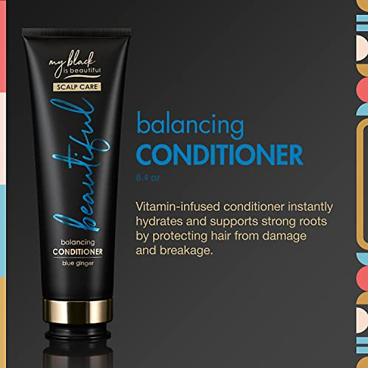 MY BLACK IS BEAUTIFUL Balancing Sulfate Free Conditioner for Dry and Damaged Hair, Blue Ginger Mint, 8.4 fl oz