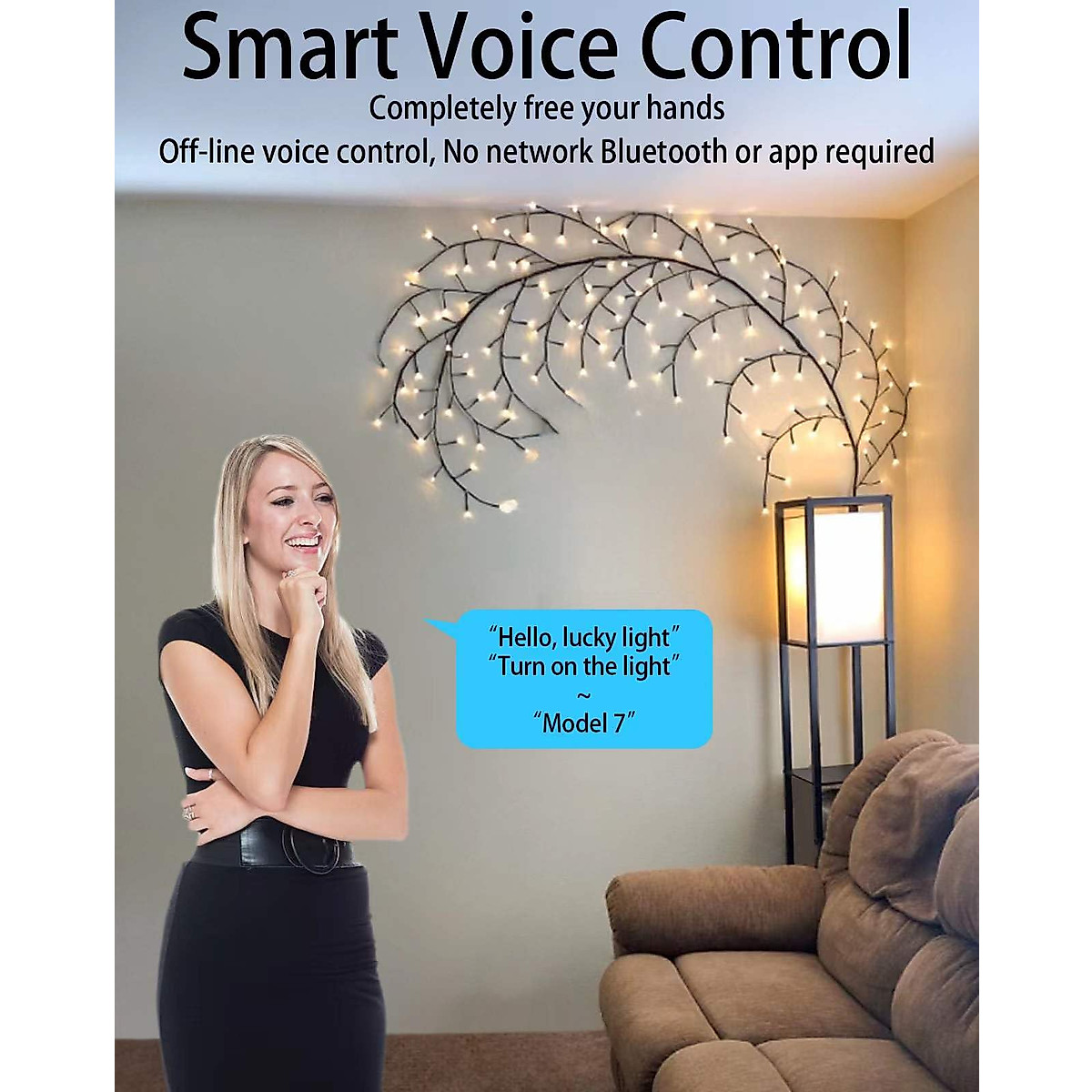 Voice Control Willow Vine Lights, 8 Flash Model Twinkling Tree, 8.5ft Flexible Wall Tree Lights for Living Room Bedroom Decorations, 160 Leds Lighted Tree Branch Lights for Wall Corner Decor (1 pcs)