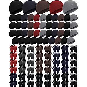 Tarpop 96 Pcs Winter Beanies and Gloves Bulk, Cold Weather Unisex Winter Hat and Gloves for Homeless Men Women(Black, Dark Blue, Coffee, Red)