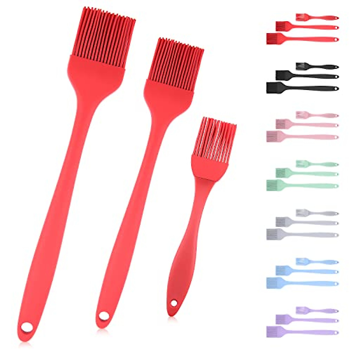Silicone Pastry Brush, 3 Pcs Silicone Brushes, Basting Brush for Cooking, Pastry Brush for Baking, BBQ, Grilling, Heat Resistant, Dishwasher Safe (Red)
