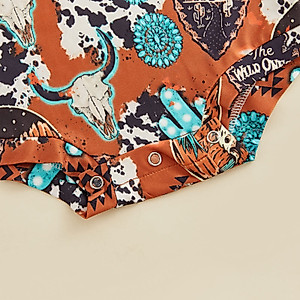 Newborn Baby Girl Romper Flare Long Sleeve Floral Cow Print Bodysuit Jumpsuit with Headband Cute Fall Winter Clothes (Brown, 6-12 Months)