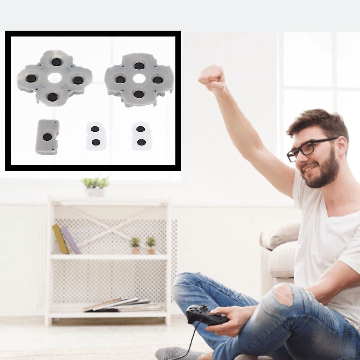 menfad Replacement Triggers Button Kit, Controller Silicone Conductive Rubber Pads Handle Buttons, Repair Replacement Part, for PS5, Wear‑Resistant, Not Easy to Damage, Easy to Store and Carry