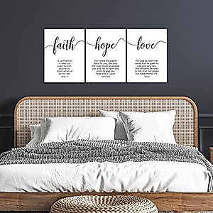 Creoate Bible Verses Canvas Wall Art, Faith Hope Love Wall Decor, Inspirational Christian Wall Art, Minimalist Canvas Print Artwork Framed Set for Bedroom Living Room Wall Decor (12x16 Inch x3pcs)…