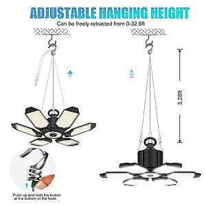 Linkable LED Shop Light with 6 Deformable Panels, 20000LM 6500K Plug in Garage Ceiling Lights, Hanging LED Lights for Garage/Warehouse/Barn/Basement - 9.84ft Power Cord with On/Off Switch and US Plug