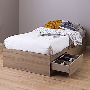 South Shore Fynn Mates Bed with 3 Drawers, Twin, Rustic Oak