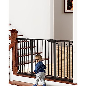 Mom's Choice Awards Winner-Cumbor 29.7-57" Baby Gate for Stairs, Extra Wide Dog Gate for Doorways, Pressure Mounted Walk Through Safety Child Gate for Kids Toddler, Tall Pet Puppy Fence Gate, Black