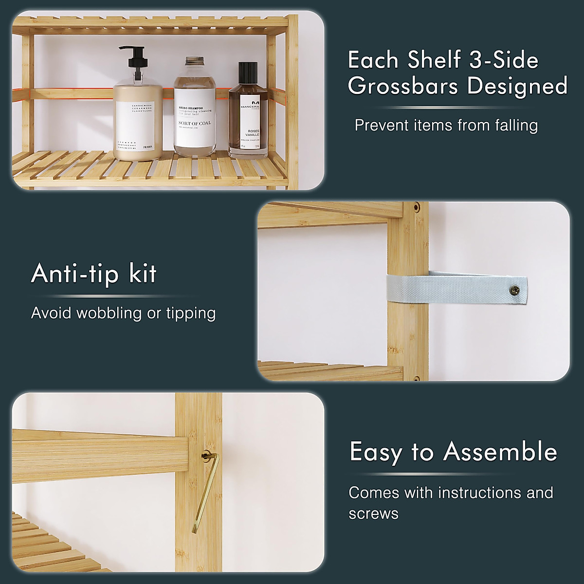 HITNET Bamboo Shelf, 6-Tier Adjustable Tall Open Bookcase, Bathroom Storage Rack Freestanding Shelving Unit, Plant Display Stand for Small Space, Natural