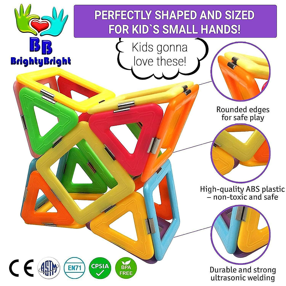 BrightyBright Magnetic Blocks Castle Building Toys Intelligent 3D STEM Educational Game for Kids Toddlers Boys Girls Magnet Tiles Set 114 Pc Best Gifts for Kids, Multicolor