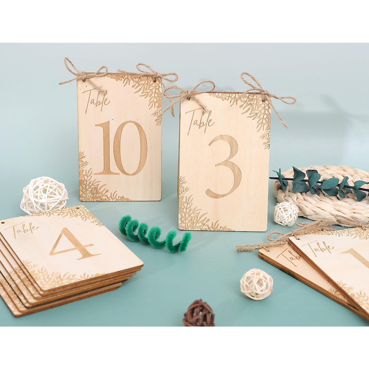 10 Pieces Rustic Wooden Table Numbers - 1-10 Wedding Table Decorations,Wooden Sign for Banquet Restaurant Party Decor,Wedding Reception Anniversary Baby Bridal Shower, Floral Theme Receptions