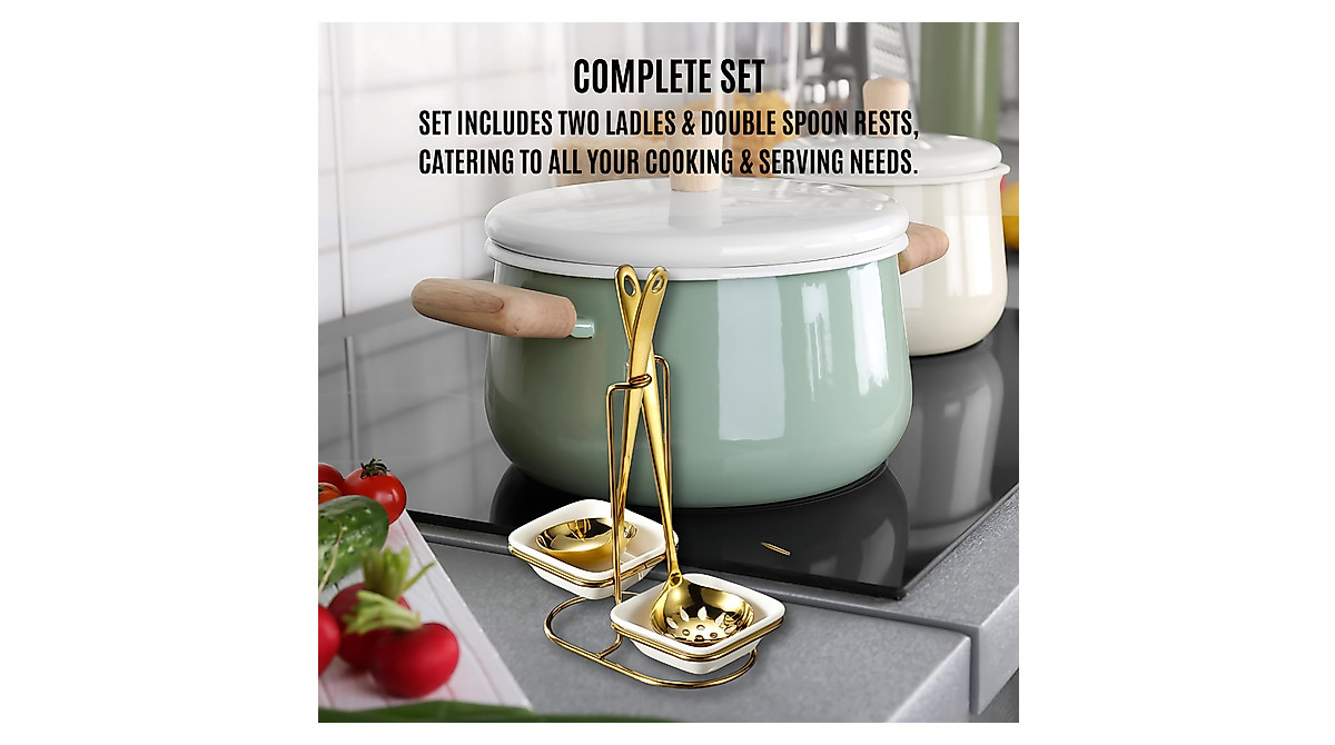 Elegant Double Ceramic Spoon Holder | Ladle Rest for Kitchen