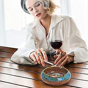 RONXS Ashtray, Outdoor Ash tray for Patio with Lid, Windproof Ashtrays for Cigarettes, Handmade Ceramic Ashtray for Home Office Indoor Decoration
