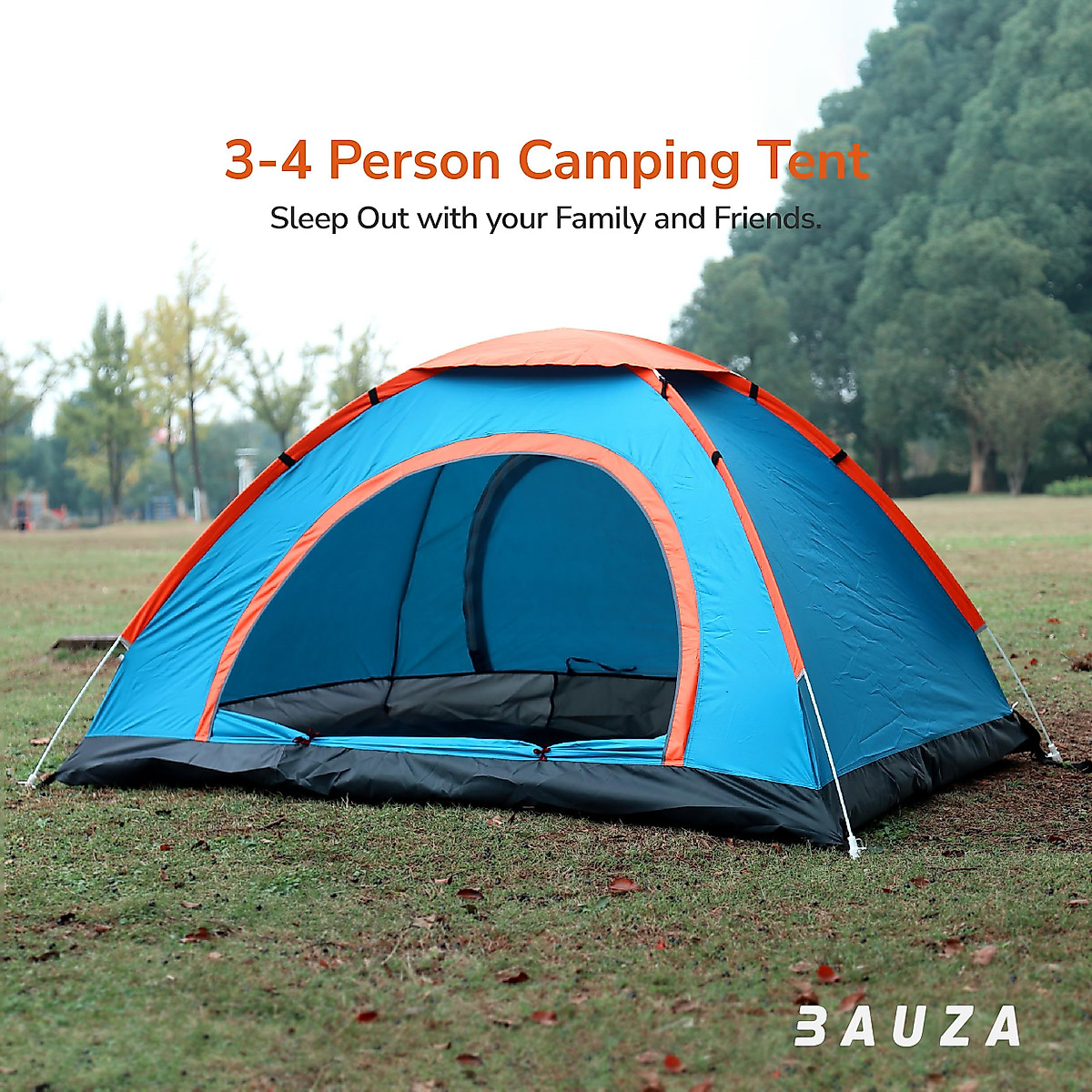 BAUZA 3-4 Person Pop Up Waterproof Tent, Spacious Interior, Easy Setup, Ideal for Camping and Hiking
