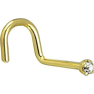 Body Candy Solid 14k Yellow Gold 1.5mm (0.015 cttw) Genuine Diamond Right Nose Stud Screw 20 Gauge 1/4"