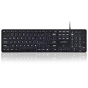 Perixx PERIBOARD-331 Wired Backlit USB Keyboard, Slim Design with Big Font Keys, White Illuminated LED, US English Layout