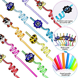 24 Pieces Pirate Party Favors Pirate Straws Plastic Reusable Pirate Straws for Halloween Pirate Birthday Party, 8 Styles