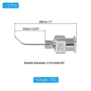 PATIKIL Bent Blunt Tip Dispensing Needle 25G, 12 Pcs 0.51 Inch Stainless Steel Liquid Dispenser Bent Flow Needles with Lure Lock for Refilling Liquid Inks Adhesives Glue