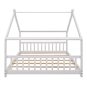 Harper & Bright Designs Full Size House Bed for Kids, Full Bed Frame with Headboard and Footboard, Wooden Kids House Bed for Girls Boys Bedroom Furniture, No Box Spring Needed, White