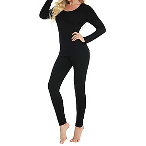 Locachy Cotton Thermal Underwear for Women Ultra Soft Long Johns Top & Bottom Set (Black, Small)