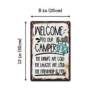 OCCdesign Rustic Camper Metal Tin Decor Sign Home RV Camper Accessories Wall Décor Gift Idea for Friend Family Motorhomes/Farmhouse RV Camping-drinks are cold-M030