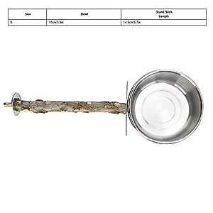 Wood Bird Perch with Bird Feeding Cups Stainless Steel Parrot Food Water Bowls Dish Feeder for Cockatiel Conure Budgies Parakeet [S] Feeding & Watering Supplies
