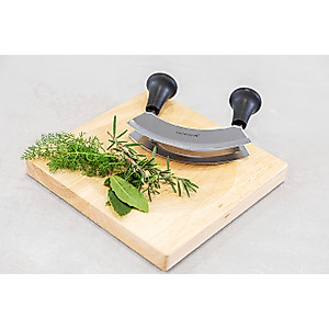 KitchenCraft Double Blade Mezzaluna Chopper and Wooden Board, Stainless Steel / Wood, 2 Piece Set