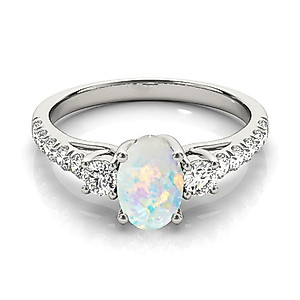 YDD Opal Rings for women 1 Carat(1 CT) Oval Cut Opal Engagement Rings for Women Sterling Silver 10K 14K 18K Gold Opal Birthstone Anniversary Ring Free Engraved