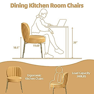 Sucrever Dining Chairs Set of 2, Upholstered Dining Chairs, Kitchen & Dining Room Chairs, Mid Century Modern Velvet Accent Chair with Gold Legs/Wide Seat for Dining Kitchen Living Room Bedroom, Yellow