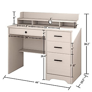 4 EVER WINNER Computer Desk with 4 Drawers and Hutch, Home Office Desk with File Drawers and Monitor Shelf, Writing Sturdy PC Laptop Notebook Desk, Spacious Desktop (White Off Desk)