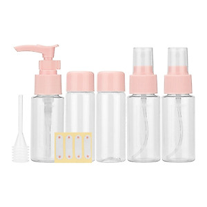 7 Piece Set 50ml Empty Plastic Travel Bottles Containers, Plastic Bottle Squeezed Transparent Sub Bottle Makeup Split Refillable Travel Size Bottles, Carry-On Set for Women/Men (Pink, One Size)