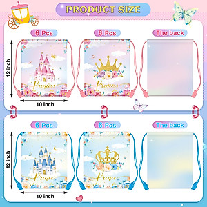 Censen 24 Pcs Drawstring Bags Set Bulk 12 x 10 Inch Princess Prince Party Favor Bags Crown Castle Floral Favor Gift Bag for Kids Gift Party Supplies (castle and Crown Style)