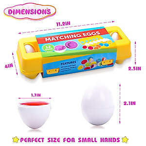 KIDZLIKE Easter Baskets Stuffers Eggs Toys Gifts for Toddlers-12 Matching Eggs with Colors and Shapes Recognition Skills, Educational Toys Montessori Toys for Preschool Kids