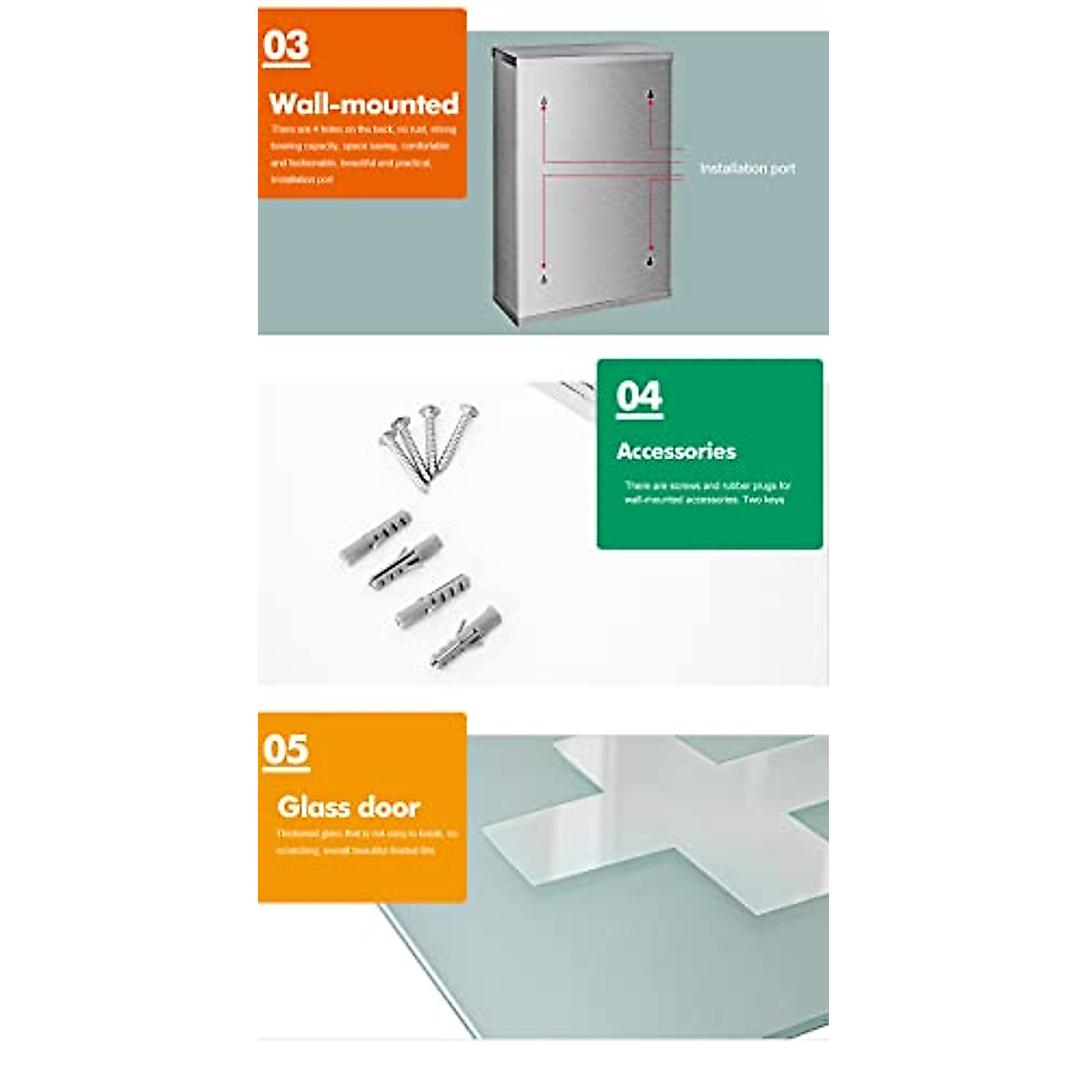 Wincere S1200 Moisture Resistance Steel Wall Mount Medicine Cabinet First Aid Storage Medical Organizer