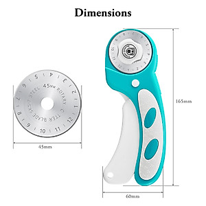 Headley Tools Upgraded 45mm Rotary Cutter with Bearing Design for Smoother, Deeper Cuts, Ergonomic Comfort Rolling Cutter with Safety Lock for Fabric, Leather, Sewing, Crafting, Quilting (Green)