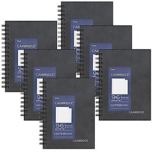 Cambridge Limited Notebook - 6 Pack of Hardcover Spiral Notebook for Business - Legal Ruled Lines - 5" X 8" Page Size - 96 Sheets for Women & Men