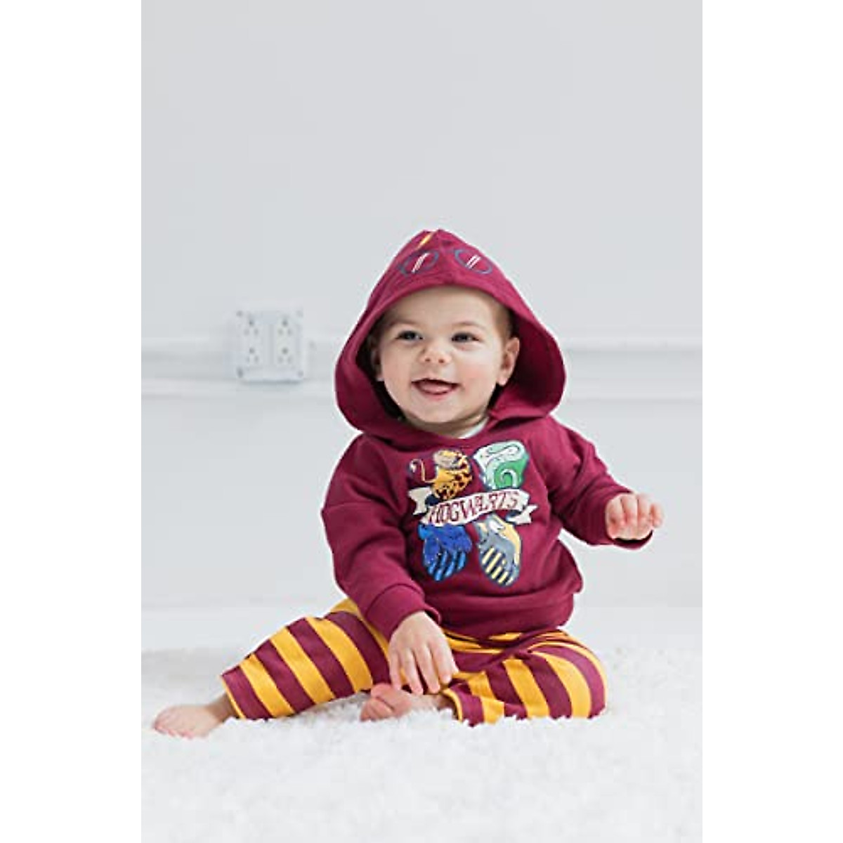 Harry Potter Infant Baby Boys Fleece Pullover Hoodie Bodysuit and Pants 3 Piece Outfit Set Maroon 18 Months