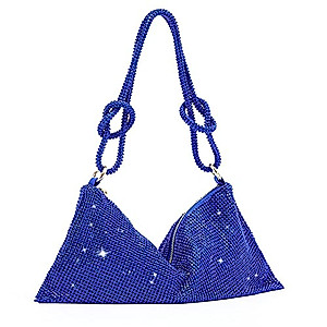 miscloder Rhinestone Purses for Women Evening Sparkly Gold Clutch Purse Chic Silver Hobo Bag for Wedding Party Prom (Blue)