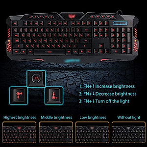 HJJWL Gaming Keyboard and Mouse, Backlit Mouse Keyboard Set, Three-Color Backlit Keyboard,Ergonomic Design，Seven Key Colorful Glowing Gaming Mouse, Up to 3200dpi