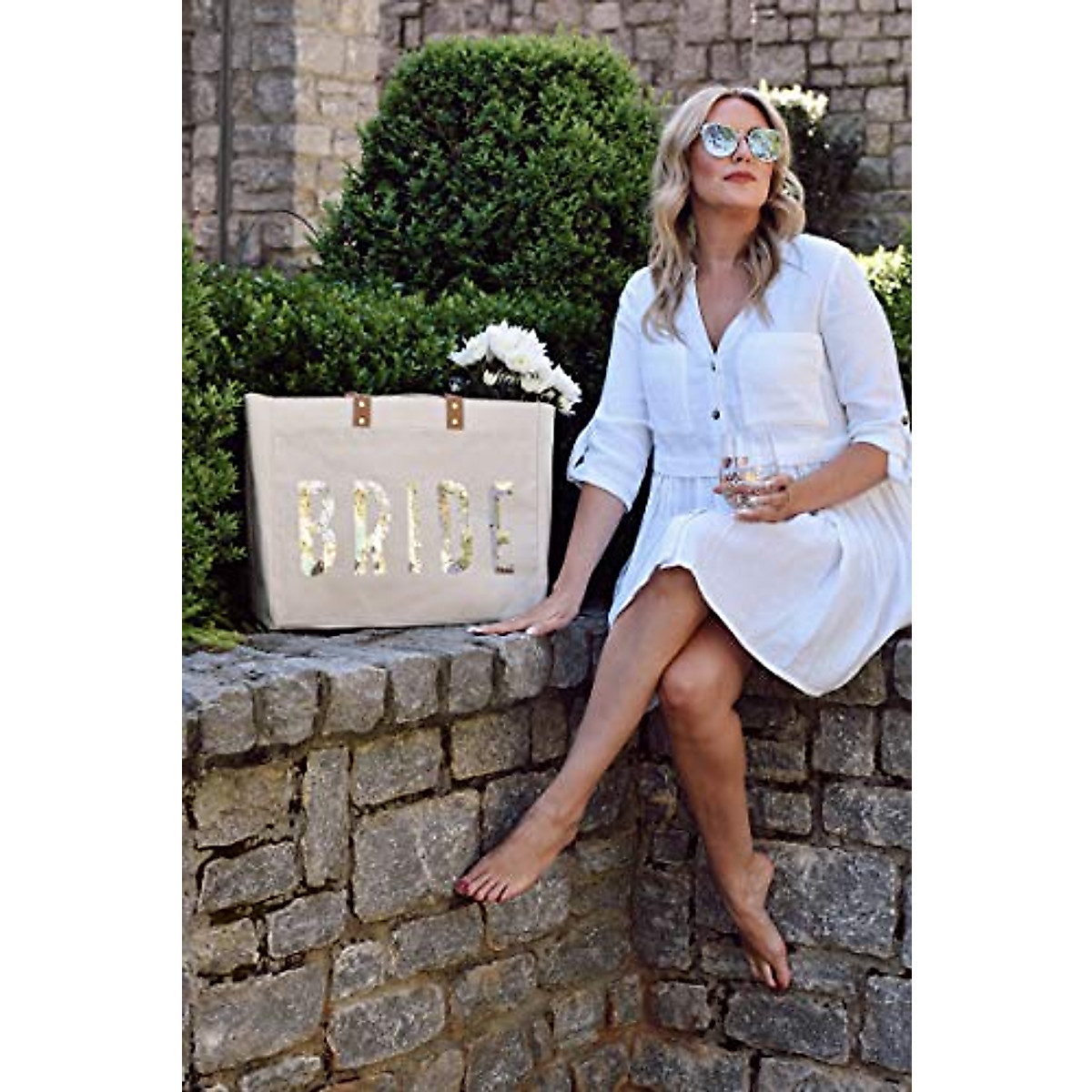 Mud Pie Women's Bride Tote Bag, Tan, 14 1/4" x 18"