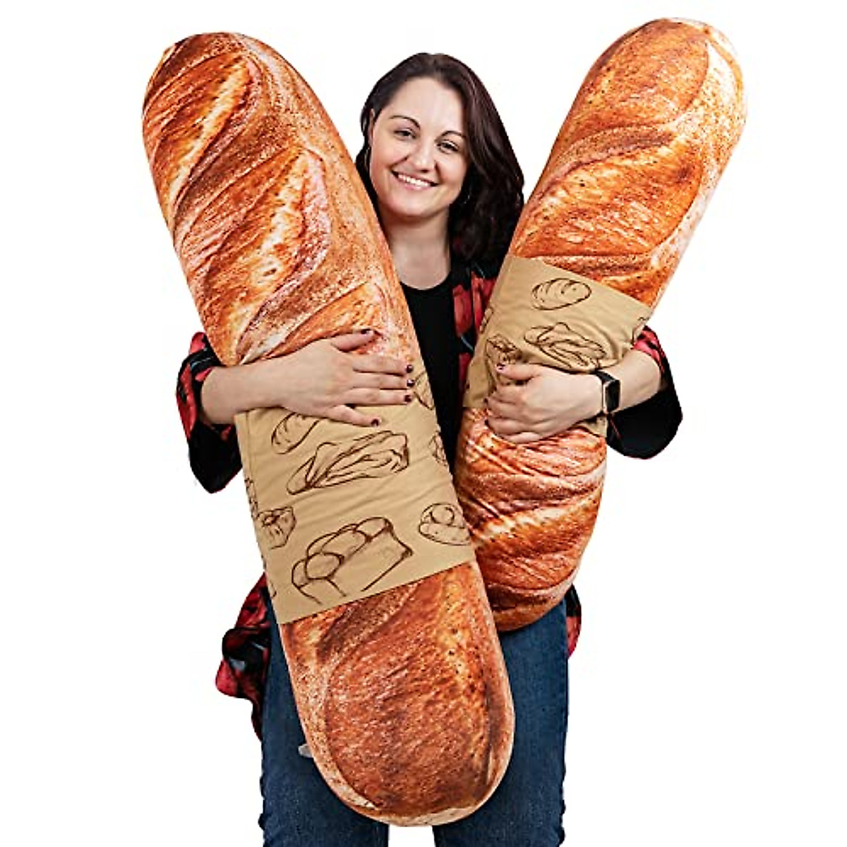 Mewaii 3D Simulation Bread Plush Pillow, Soft Butter Toast Bread Kids Body Pillow Lumbar Baguette Back Cushion, Bread Food Shape Pillow Stuffed Toys Gift for Girls Boys (36 Inches)